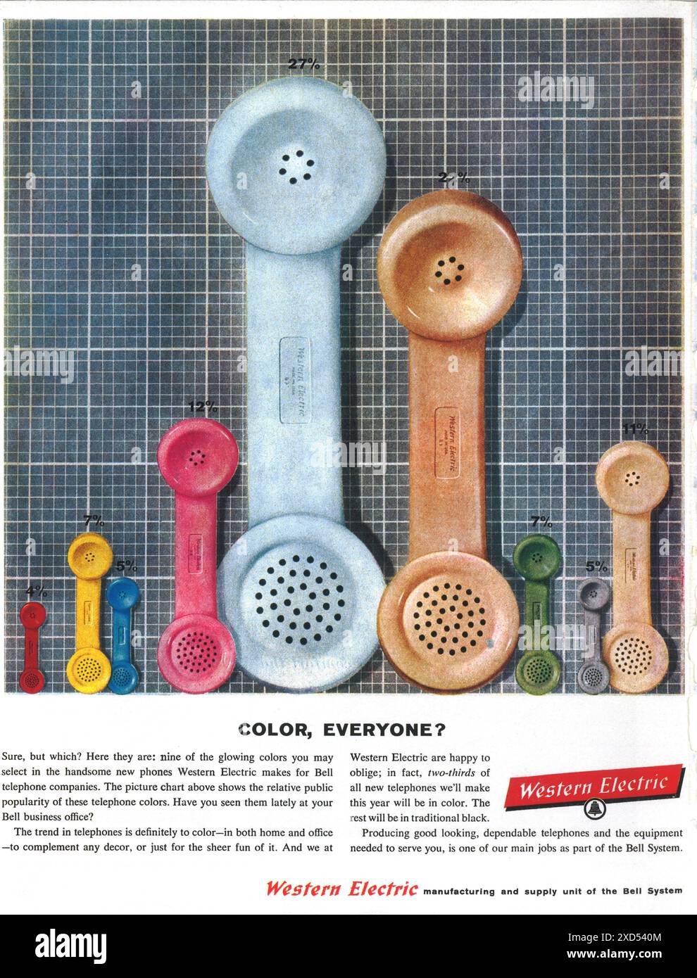 1960 Western Electric Color Telephones Print Ad Stock Photo - Alamy