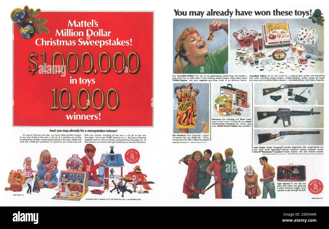 1966 Mattel Toys Ad "Million Dollar Christmas Sweepstakes Stock Photo ...