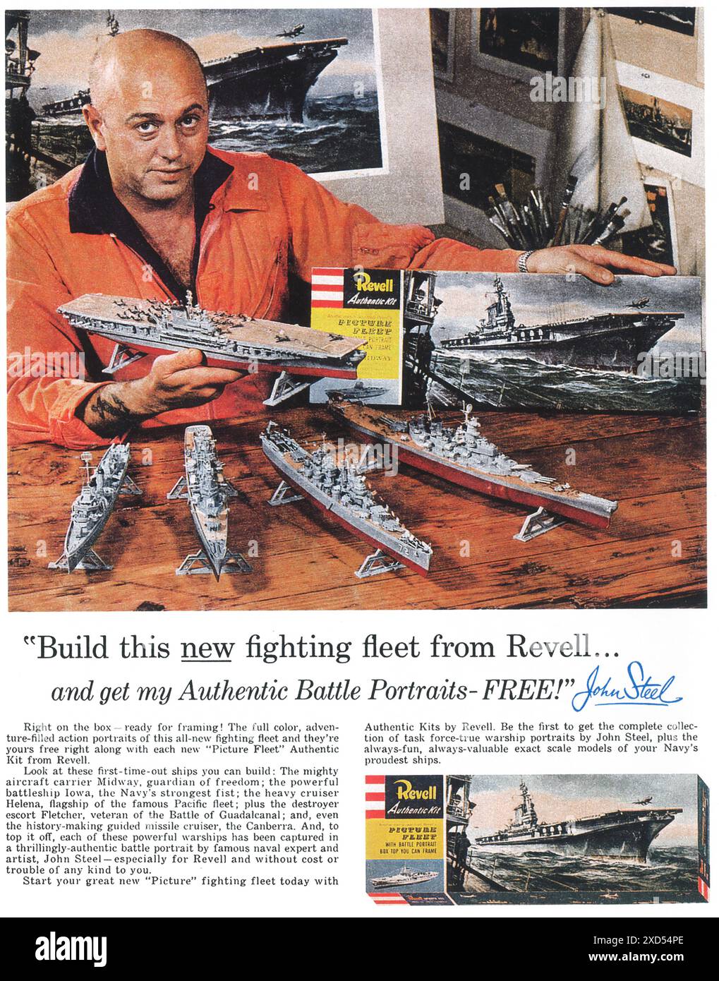 1960 Revell fighting fleet models ad with John Steel battle portraits ...