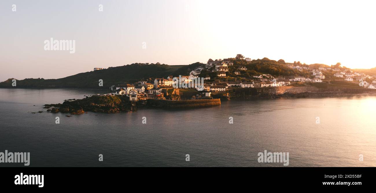 Aerial landscape of the quaint Cornish fishing village of Coverack in ...