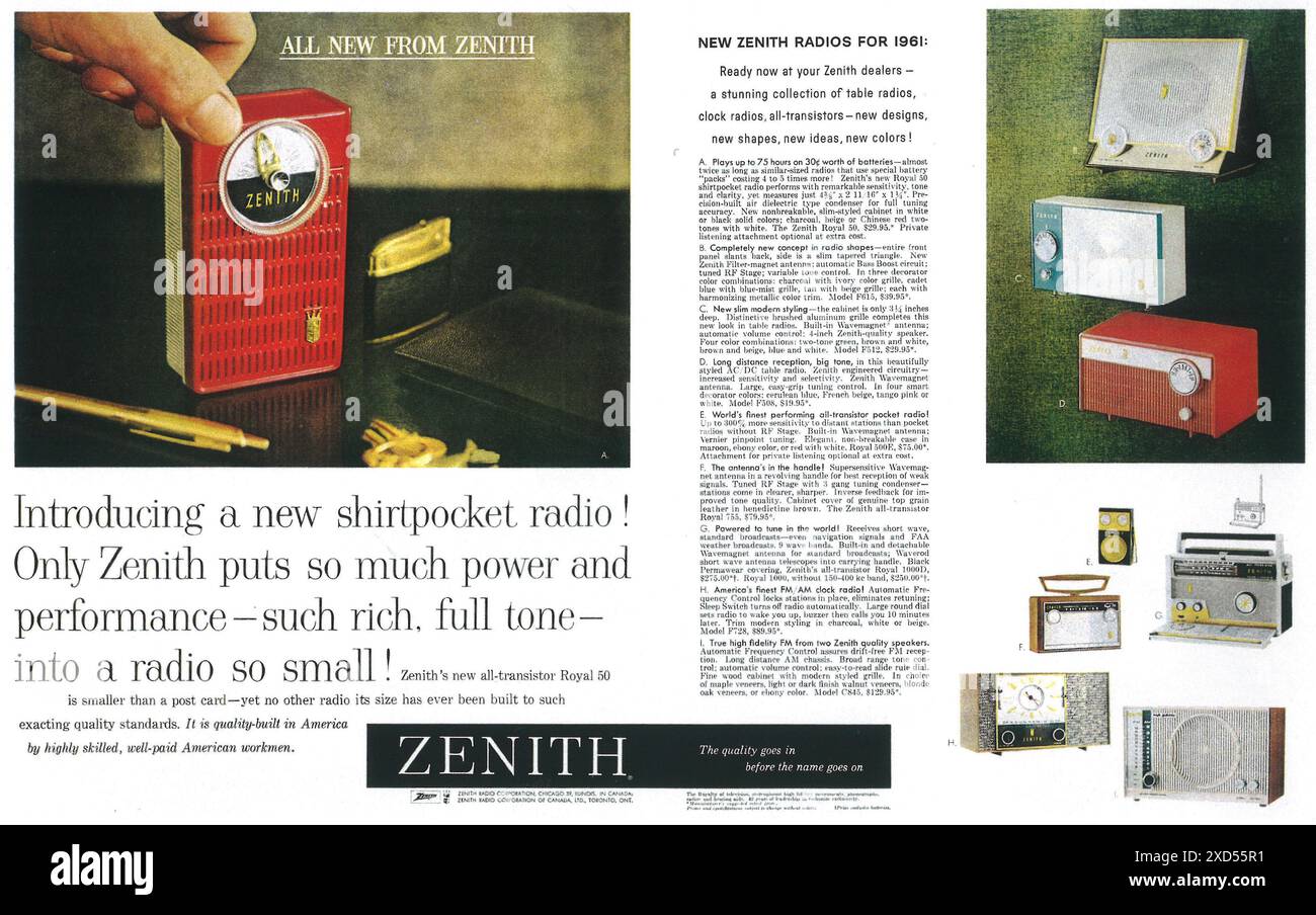 1969 Zenith pocket radio ad Stock Photo - Alamy
