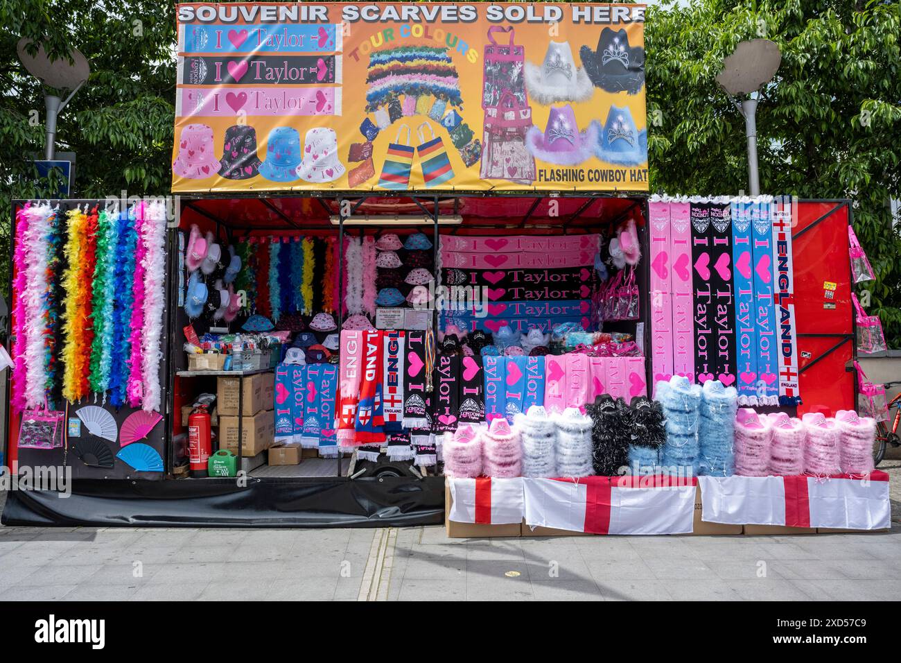 London, UK. 20 June 2024. A Taylor Swift merchandise stall for ...