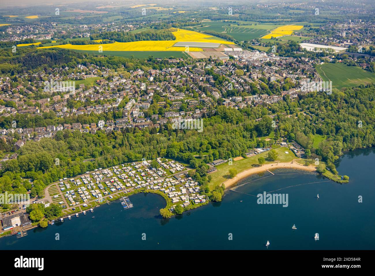 Aerial view, leisure activities at Unterbacher See, view of Unterbach ...