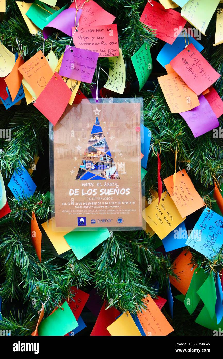 Close up of a Spanish Christmas tree of dreams or wish tree inviting ...