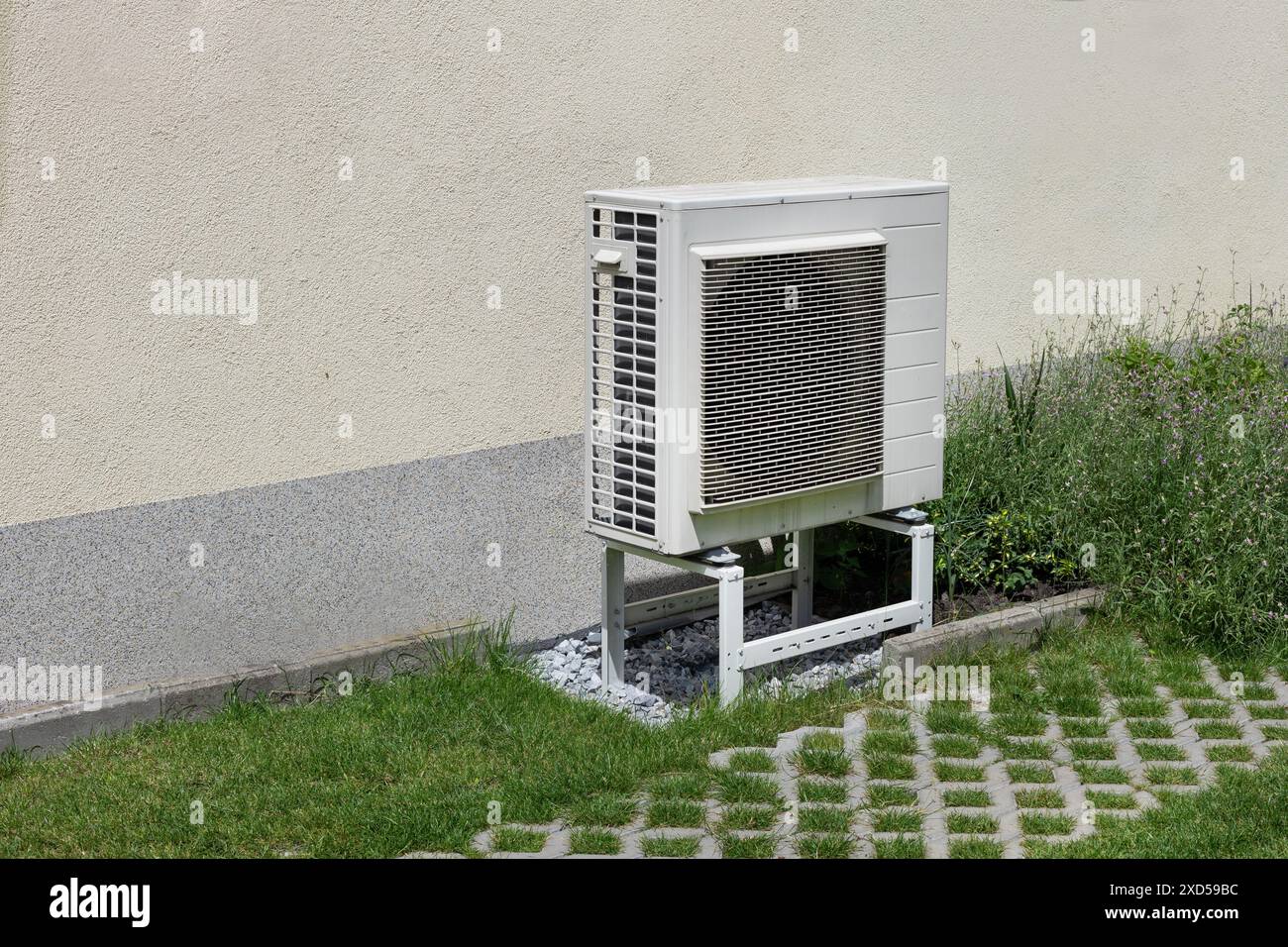 Modern Heat Pump Unit on Concrete Base Stock Photo - Alamy