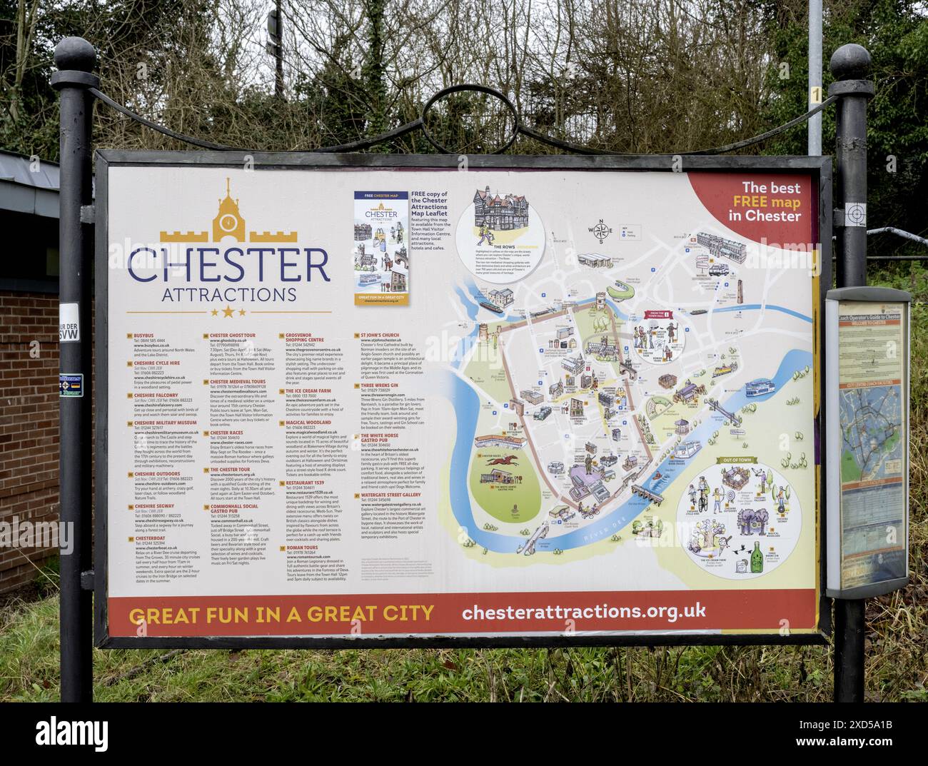 Tourist information board and attractions map at Historic City of Chester, Cheshire, England, UK ...