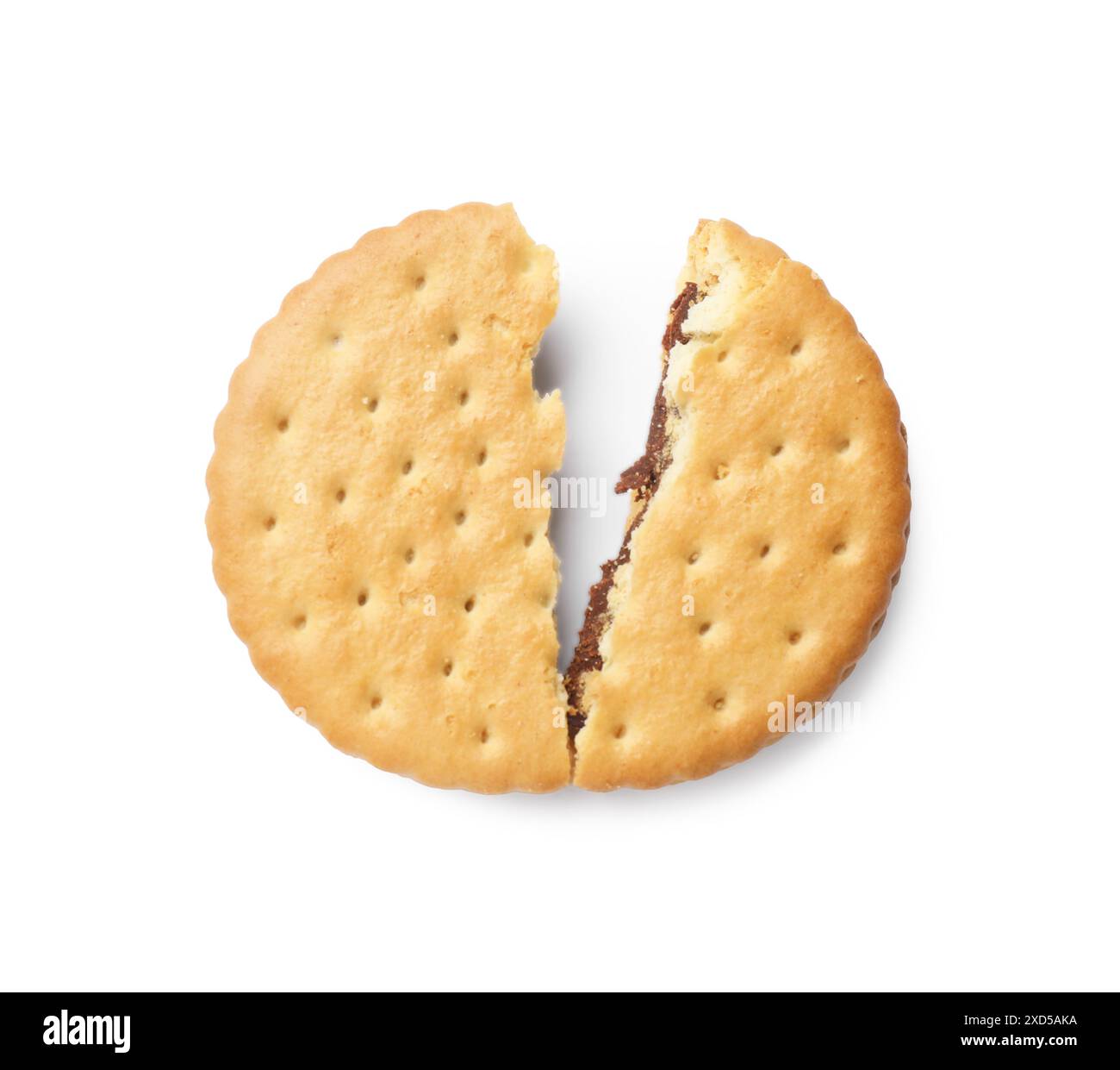 Broken tasty sandwich cookie isolated on white, top view Stock Photo ...