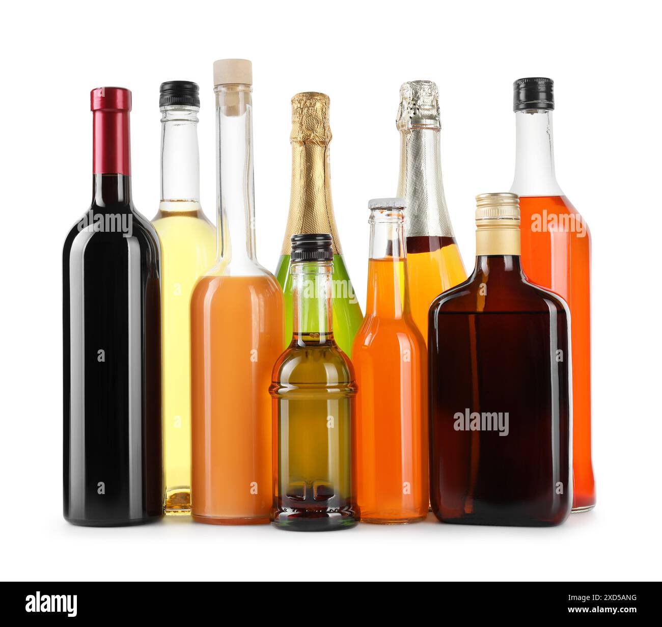 Bottles of different alcoholic drinks isolated on white Stock Photo - Alamy