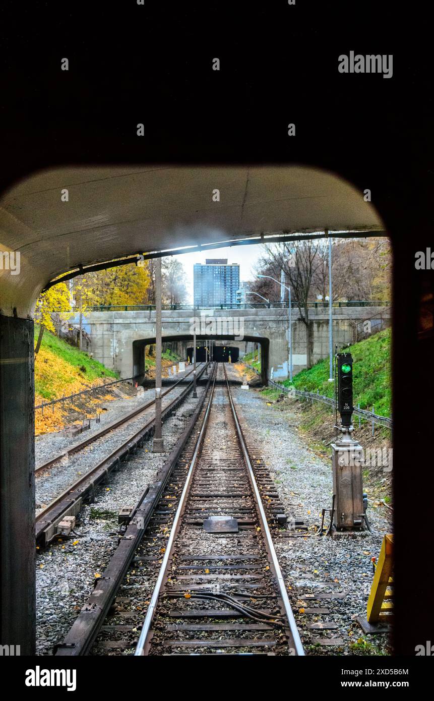 Railroad tracks of Toronto subway system, passenger point of view ...