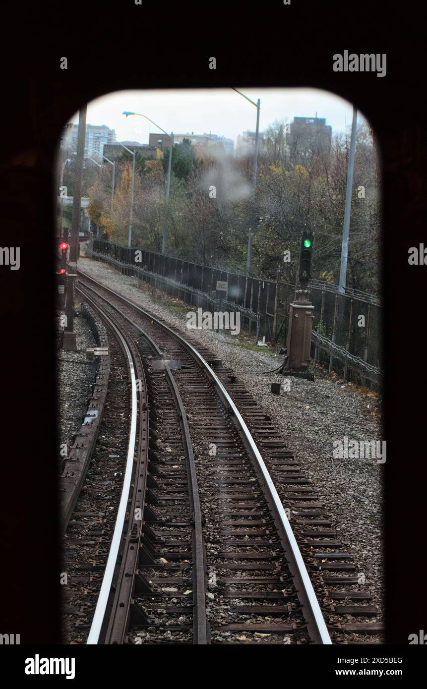 Railroad tracks of Toronto subway system, passenger point of view ...