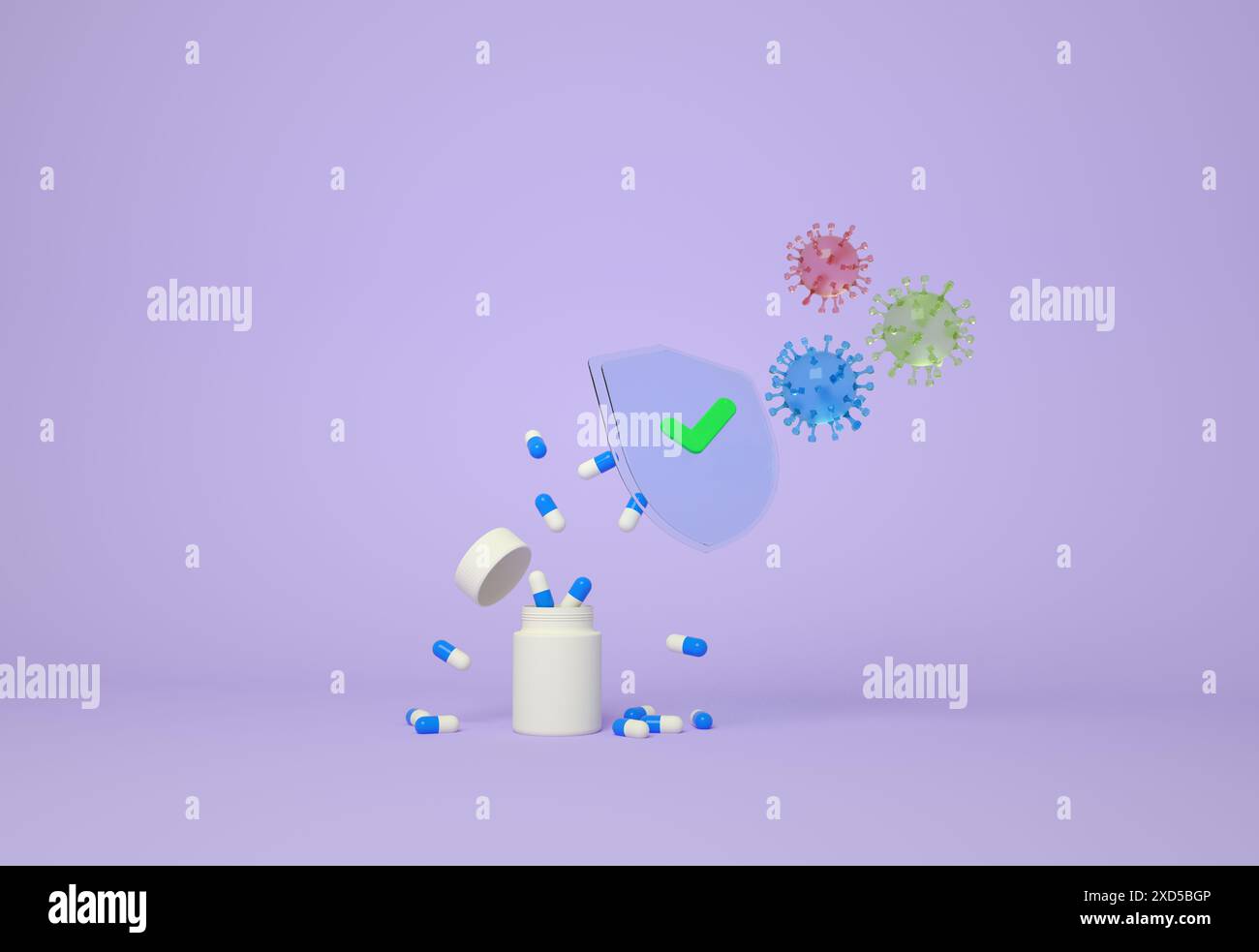 Falling medicines on blue background. Antibiotics. First aid medicine ...