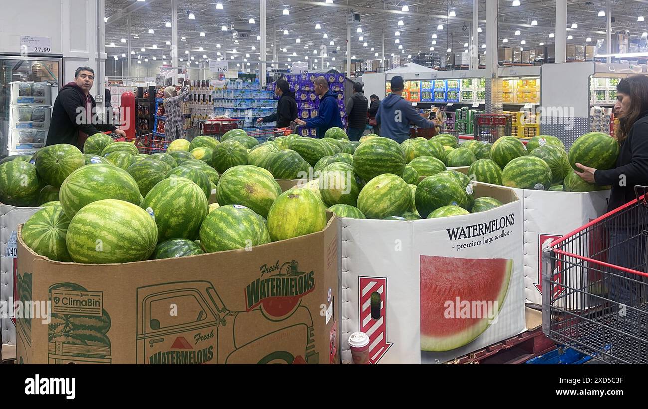 Large boxes with watermelons in Costco store, Toronto, Canada Stock ...