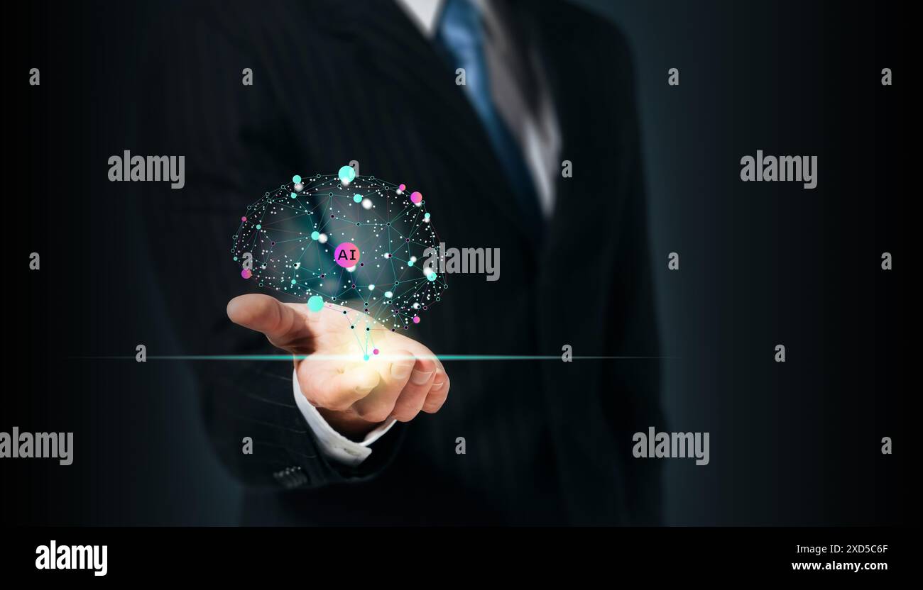 Businessman hand showing AI tech with cloud computing concept, solve ... Businessman hand showing AI tech with cloud computing concept, solve ...