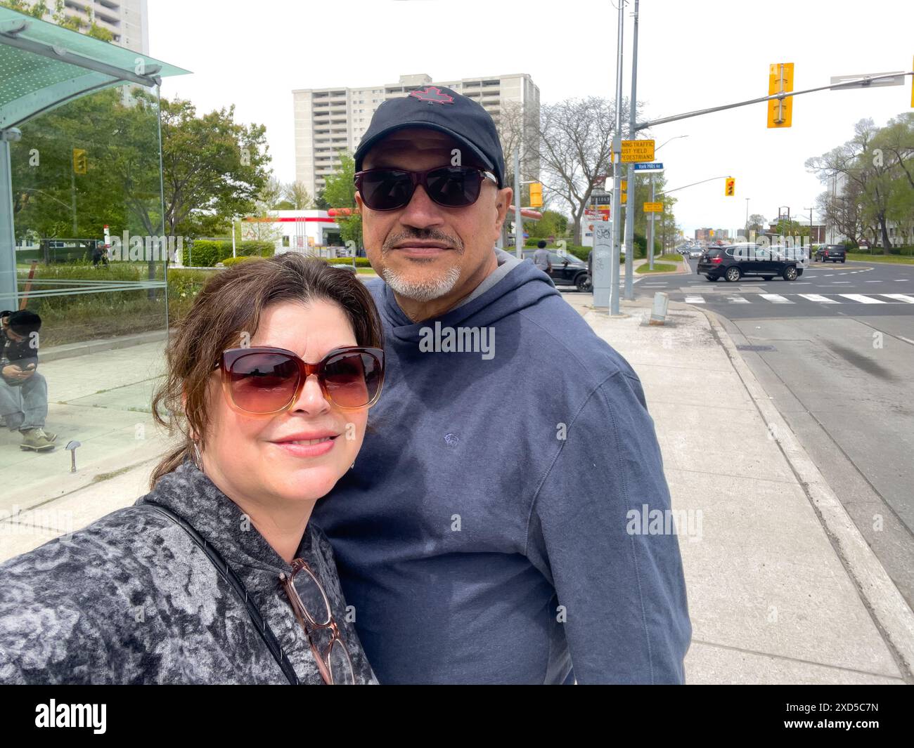 Selfie portrait of a couple on a city street, Toronto, Canada Stock ...