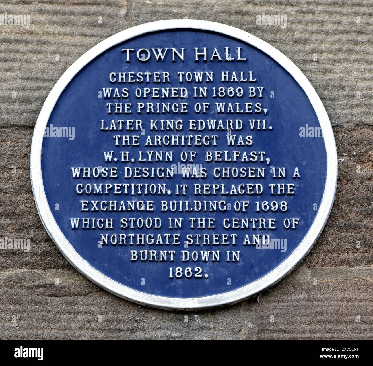 Heritage blue plaque on Chester Town Hall, Northgate Street, Chester ...