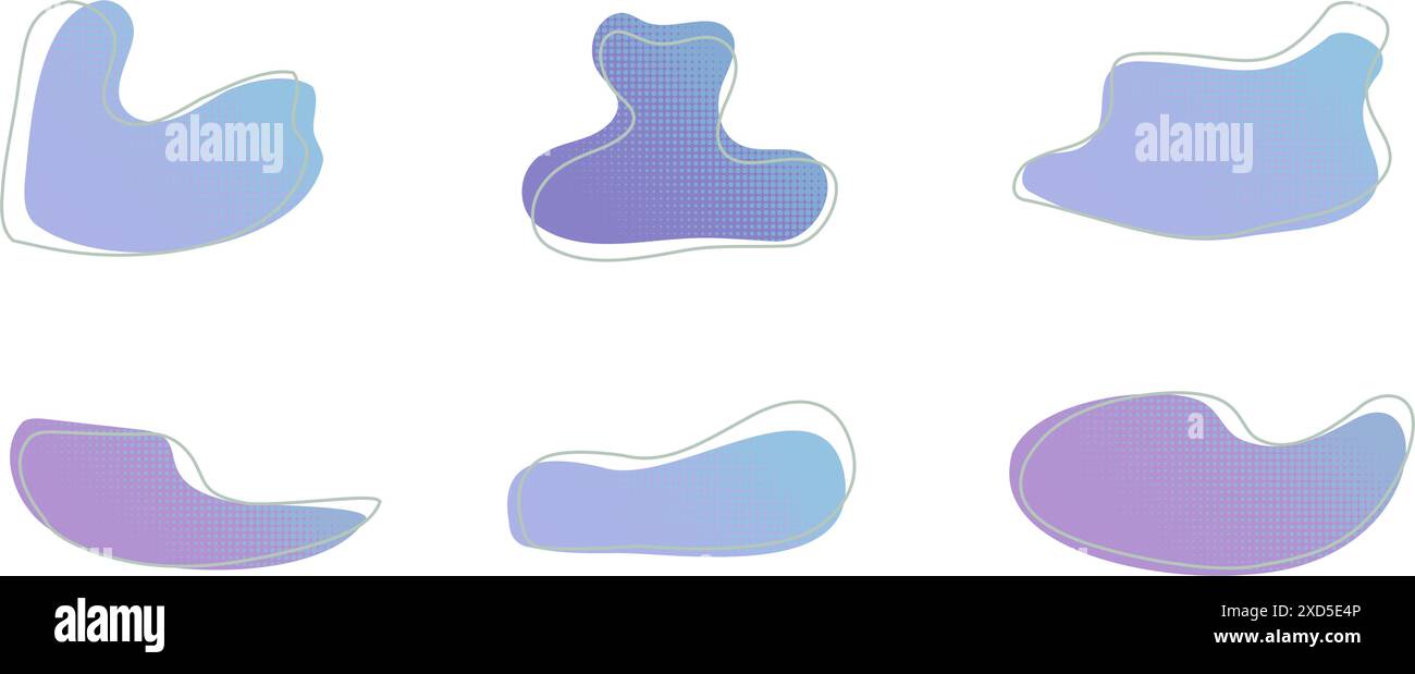 Blue liquid halftone drops water shapes set, splashes collection. Paint ...