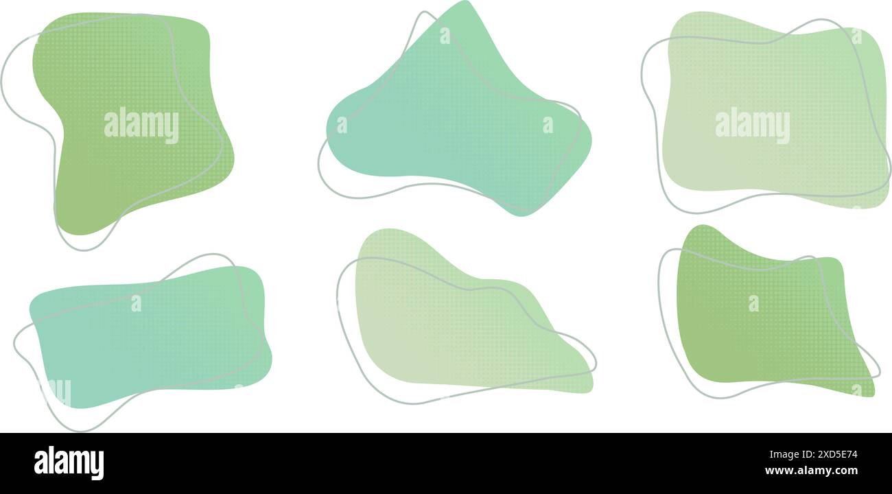 Green liquid halftone drops water shapes set, splashes collection ...