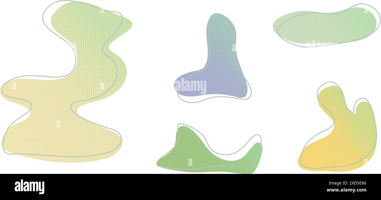 Yellow green liquid halftone drops water shapes set, splashes ...