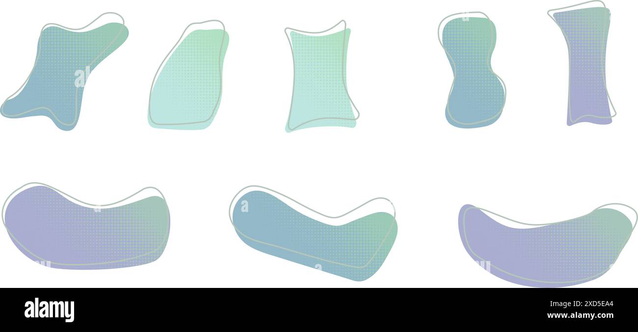 Blue green liquid halftone drops water shapes set, splashes collection ...