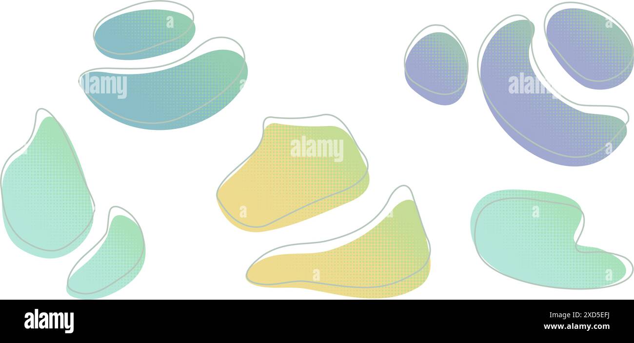 Yellow green liquid halftone drops water shapes set, splashes ...