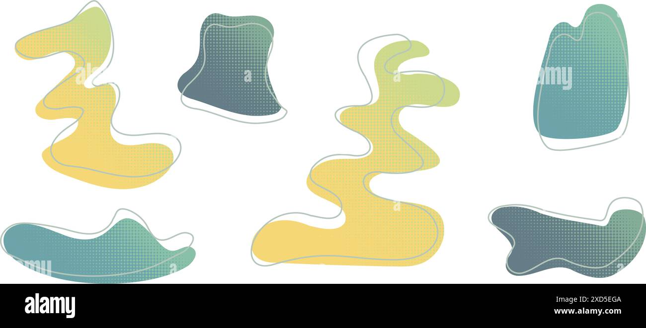 Yellow green liquid halftone drops water shapes set, splashes ...