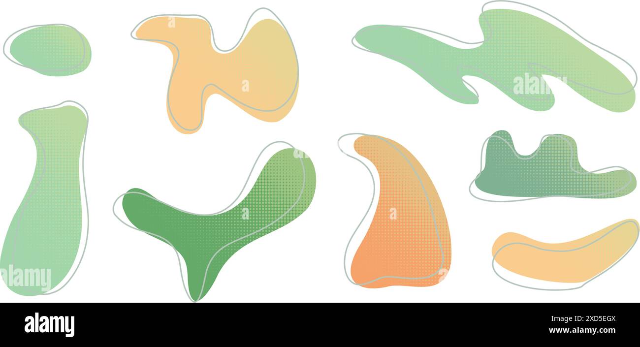 Yellow green liquid halftone drops water shapes set, splashes ...