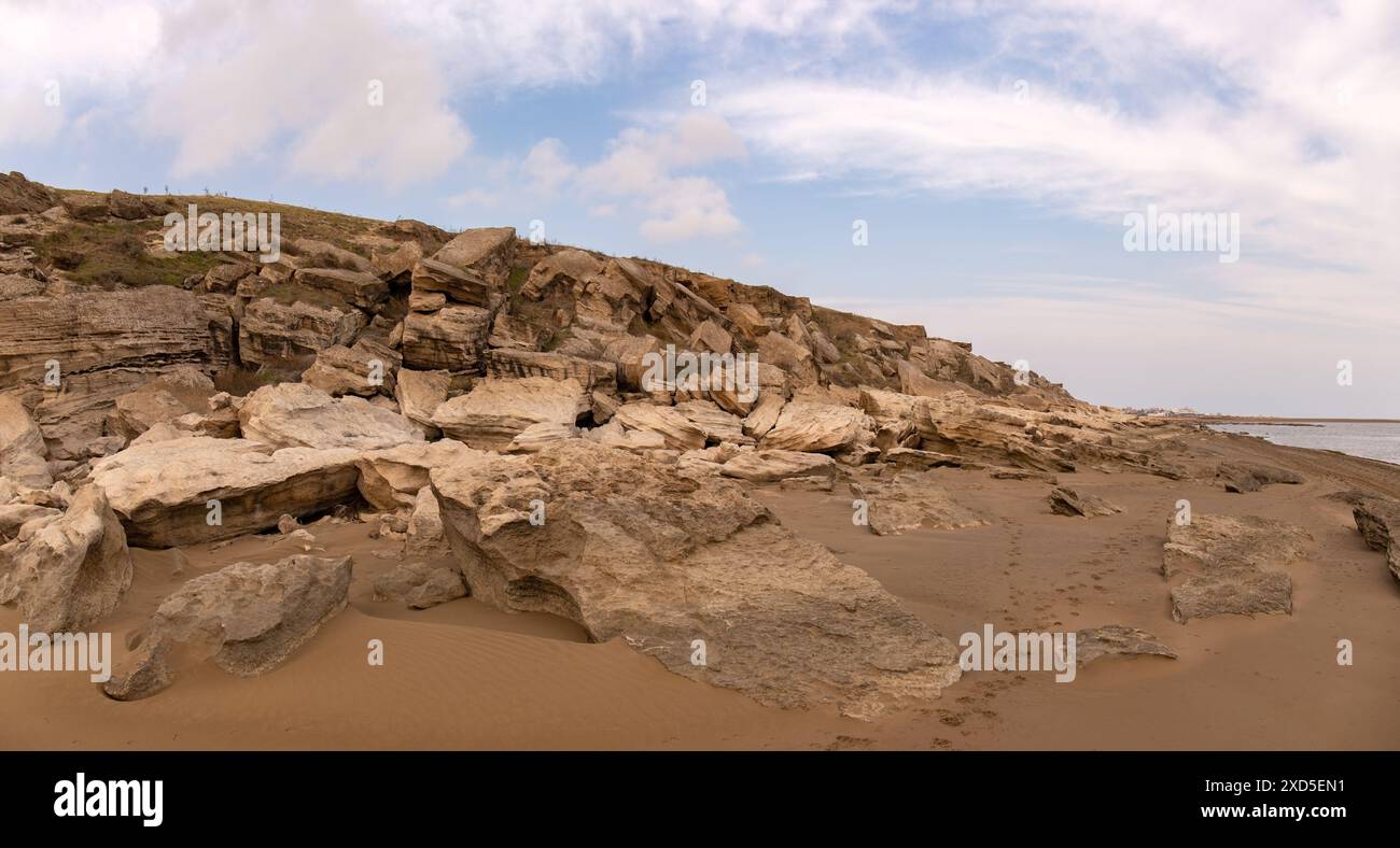 Beautiful rocky shore of the Caspian Sea. Baku. Azerbaijan Stock Photo ...