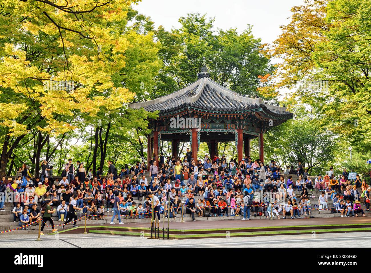 Seoul, South Korea - October 8, 2017: Tourists sit on stairs of ...