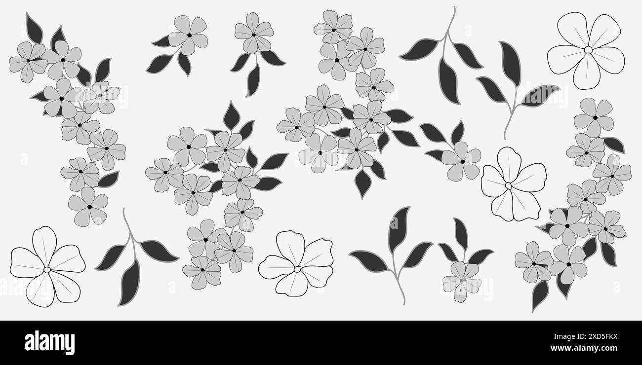 Monochromatic flowers and leaves illustration perfect for backgrounds ...