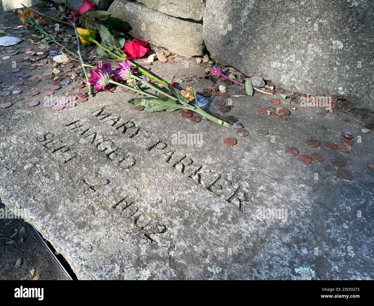 A memorial to Mary Parker, a woman hanged during the Salem Witch Trials ...