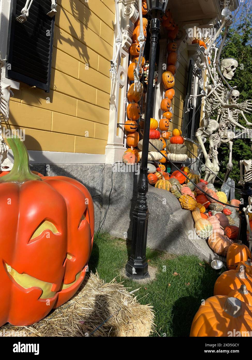 On an autumn day, a historic home in Salem Massachusetts is decorated ...