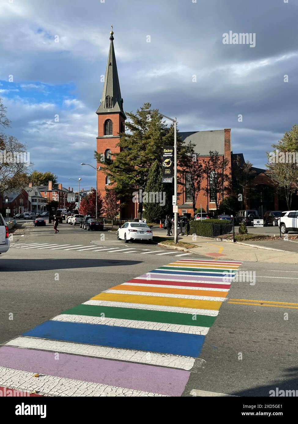 The colors of a rainbow,, representing the LBGT Pride flag, are painted ...