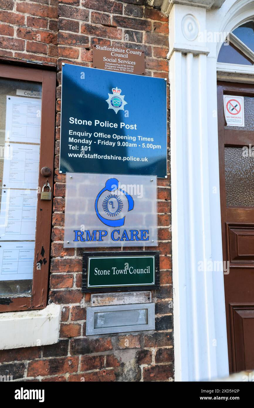 A sign for a police post at Stone, Staffordshire, England, UK Stock ...