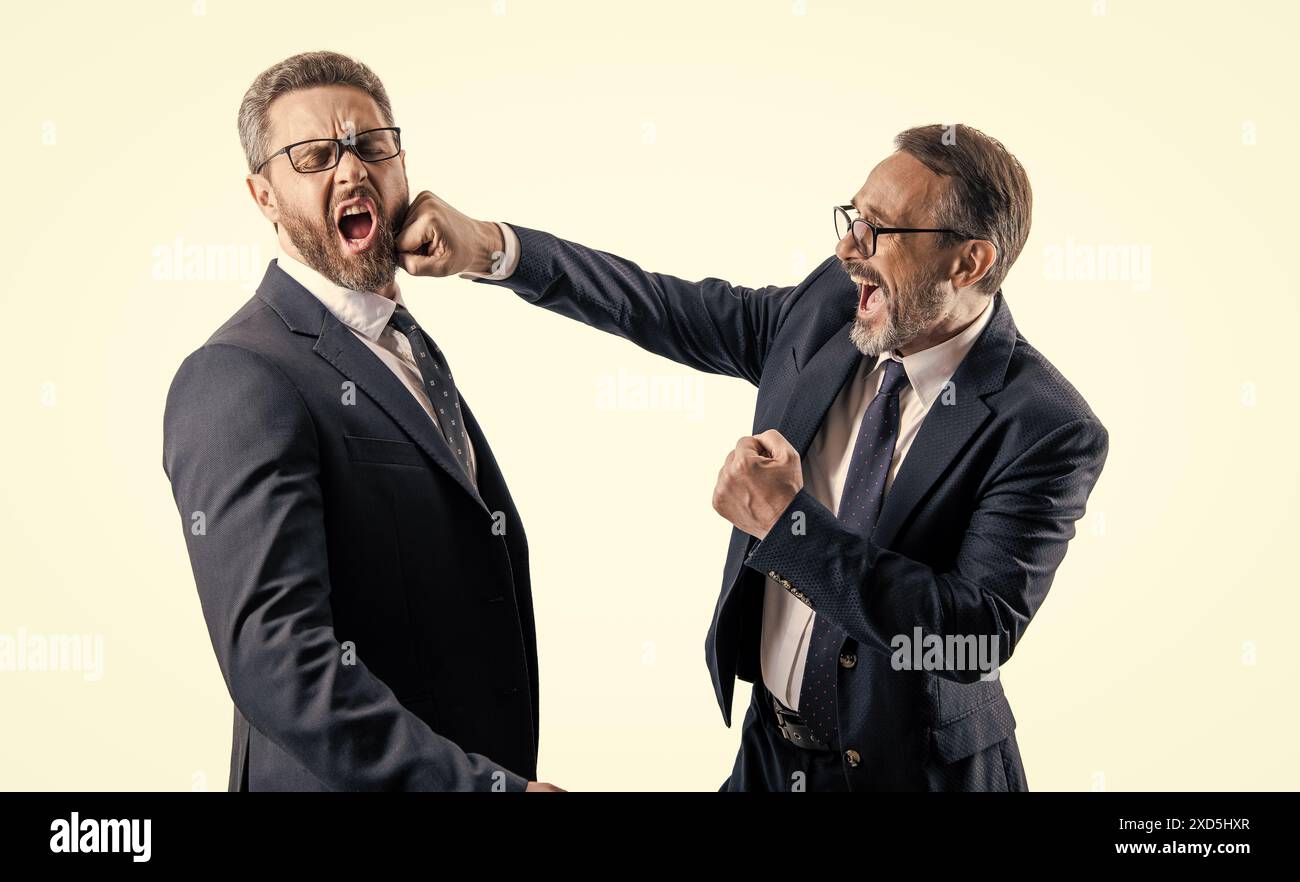fighting between boss and employee. business fight. two businessmen ...