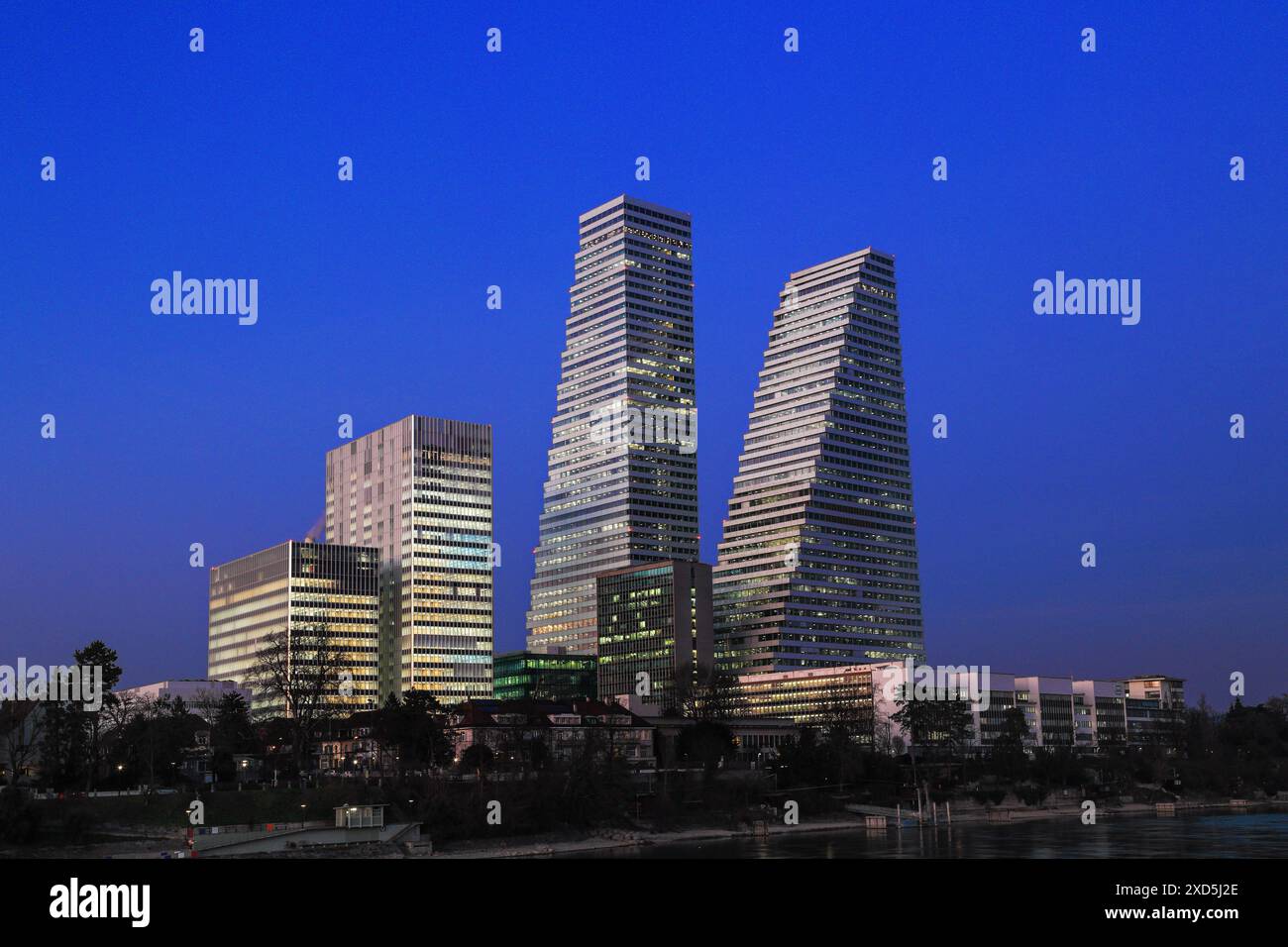 Basel, Switzerland - Feburary 07, 2023: The twin tower of the Roche ...