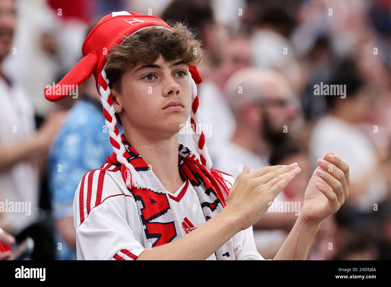 FRANKFURT, GERMANY - JUNE 20: fan of Denmark claps during the Group C ...