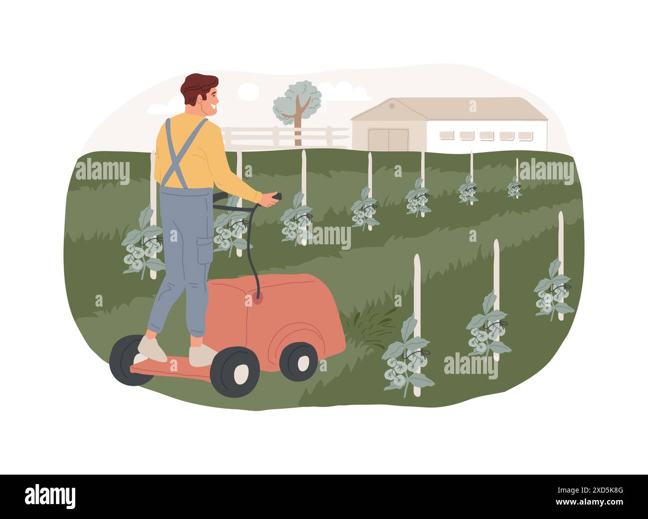 Controlling weeds by mowing isolated cartoon vector illustrations Stock ...