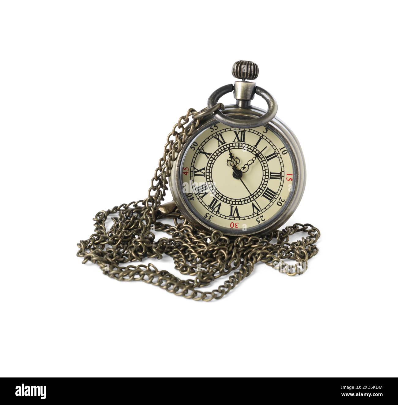 One pocket clock with chain isolated on white Stock Photo - Alamy