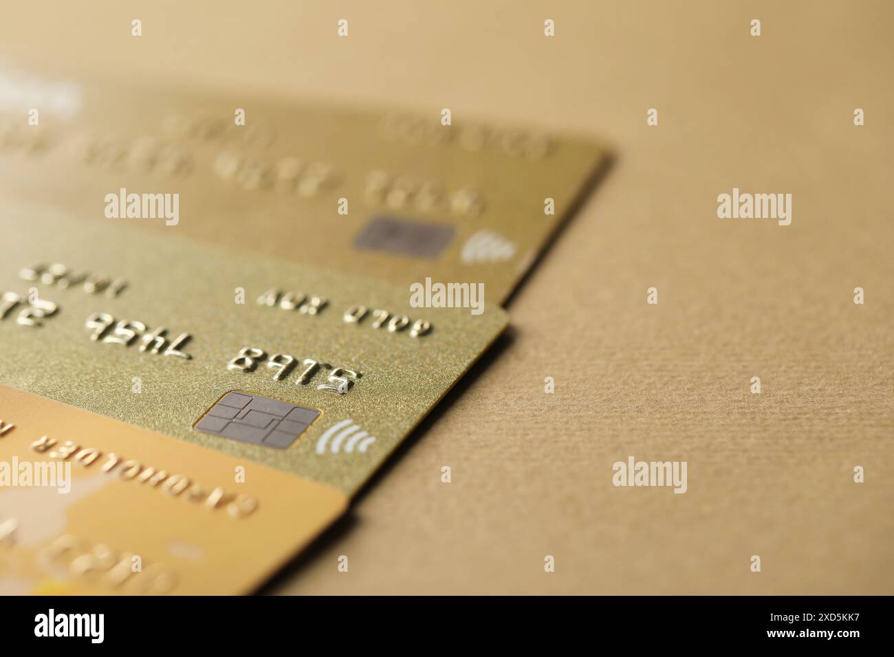 Different credit cards on table, closeup view. Space for text Stock ...