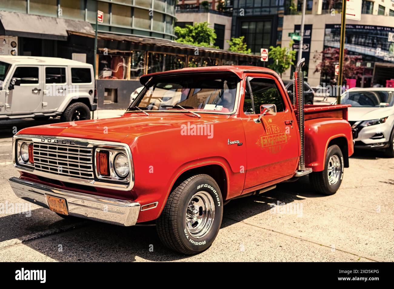 New York City, USA - May 12, 2023: Dodge Warlock classic pickup red ...