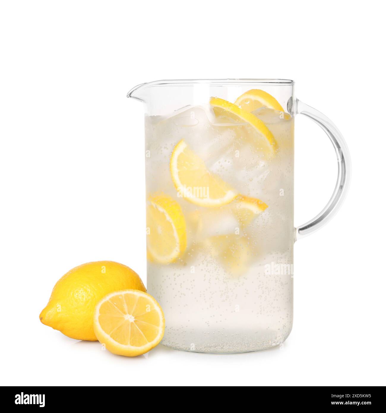 Freshly made lemonade in jug isolated on white Stock Photo - Alamy