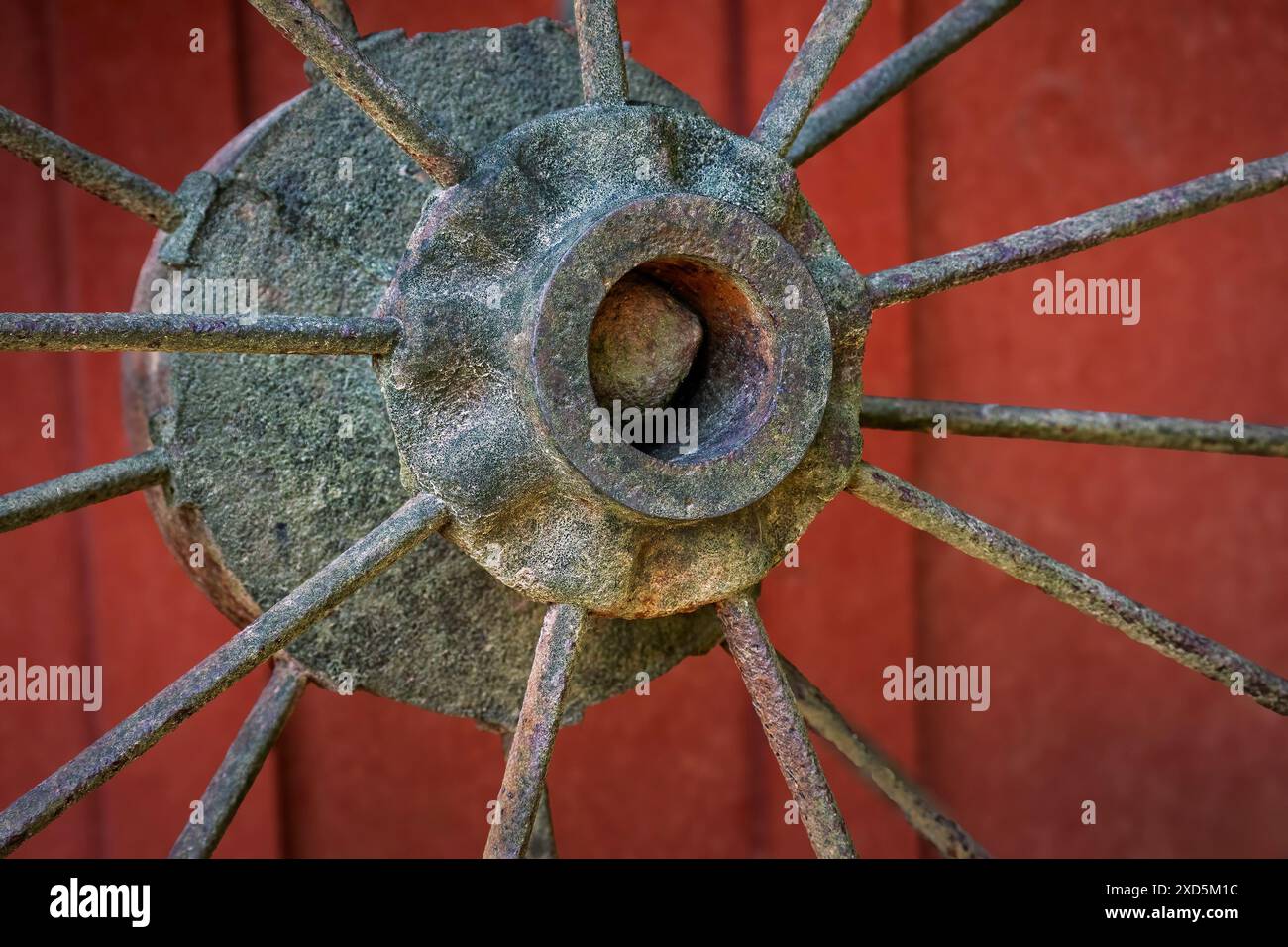 Old Wagon Wheel Hub with Spokes Stock Photo - Alamy