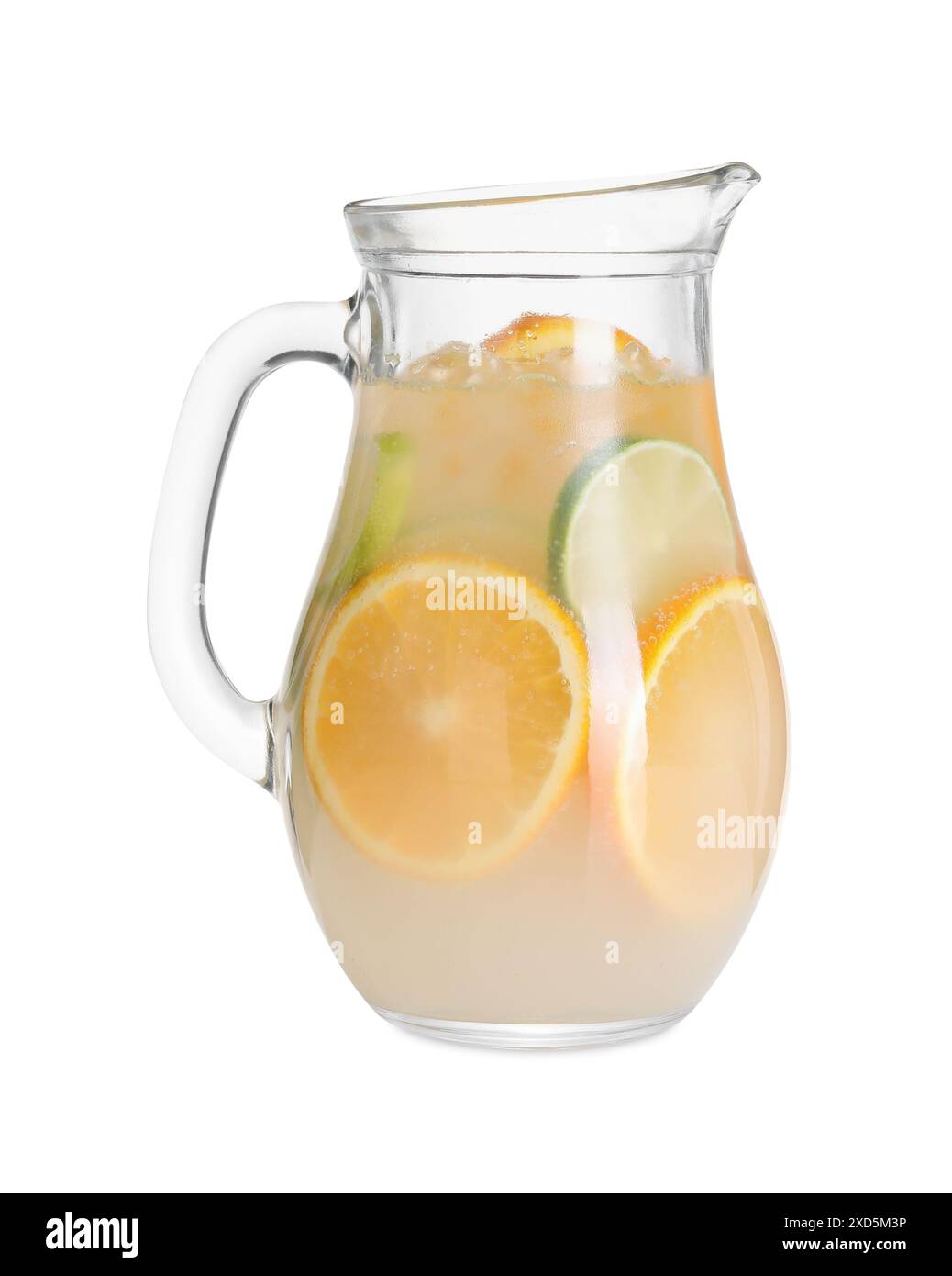 Freshly made lemonade with oranges and lime isolated on white Stock ...
