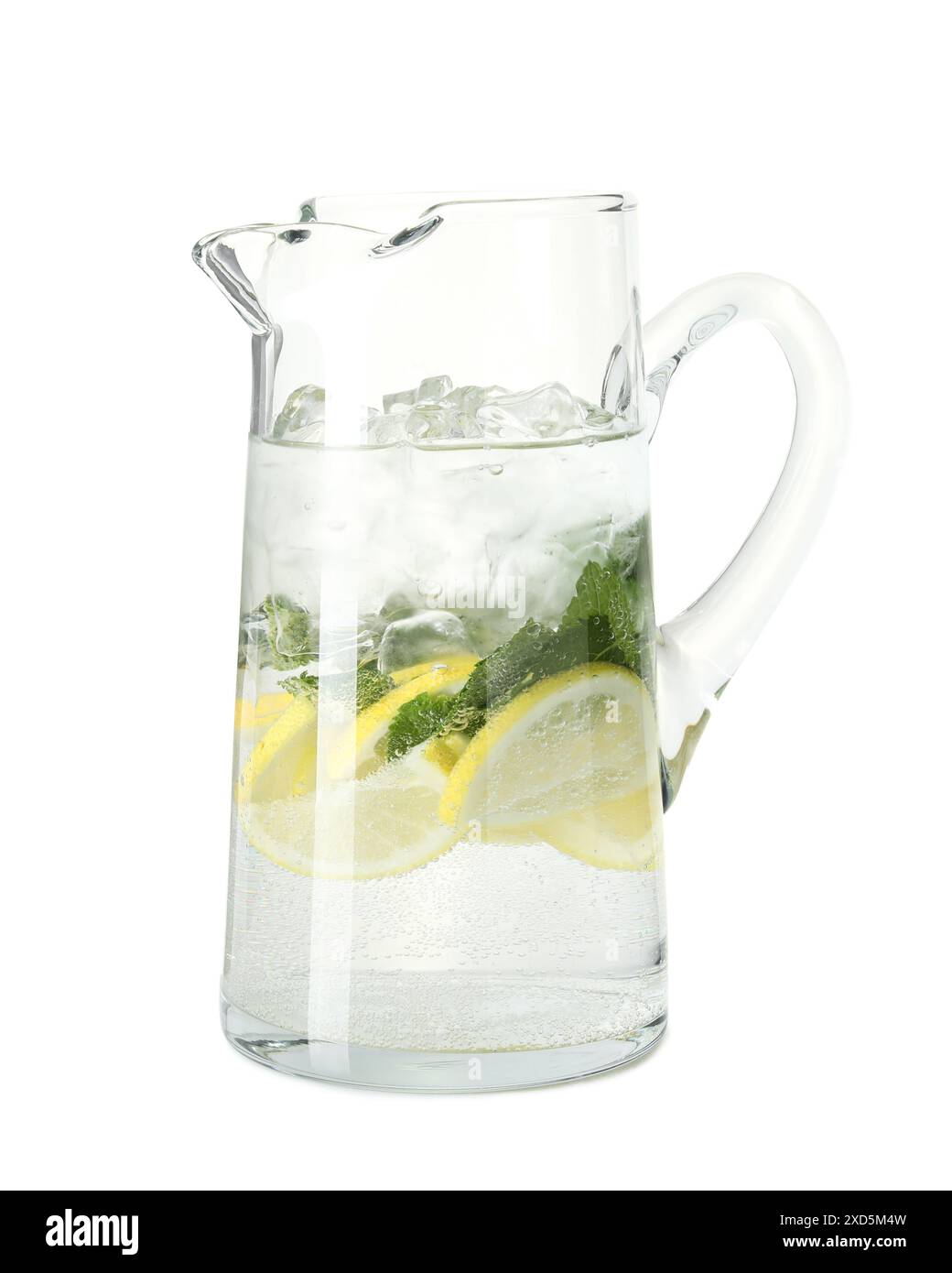 Refreshing lemonade with mint in jug isolated on white Stock Photo - Alamy
