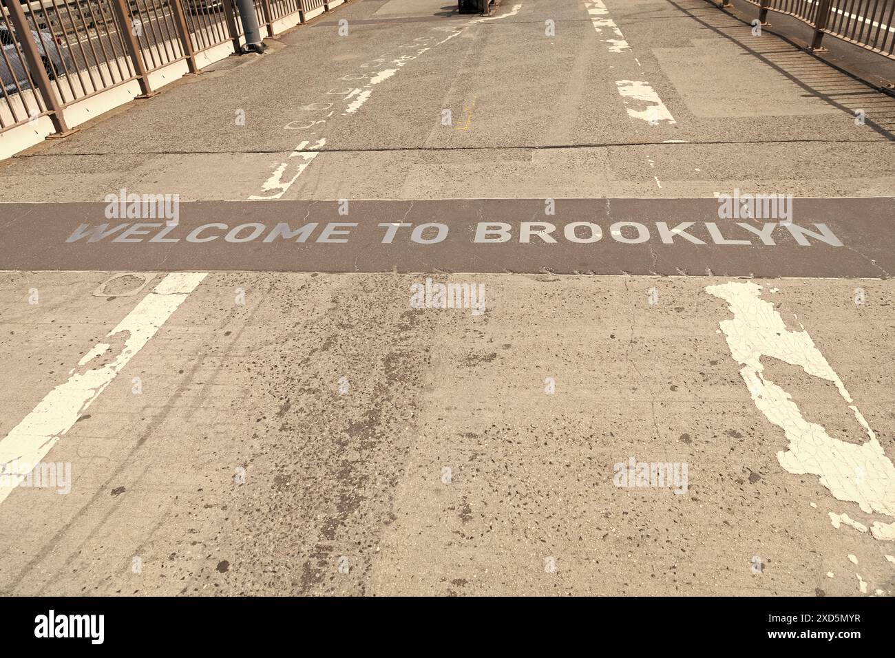 welcome brooklyn sign of brooklyn bridgeroad way to manhattan, new york ...