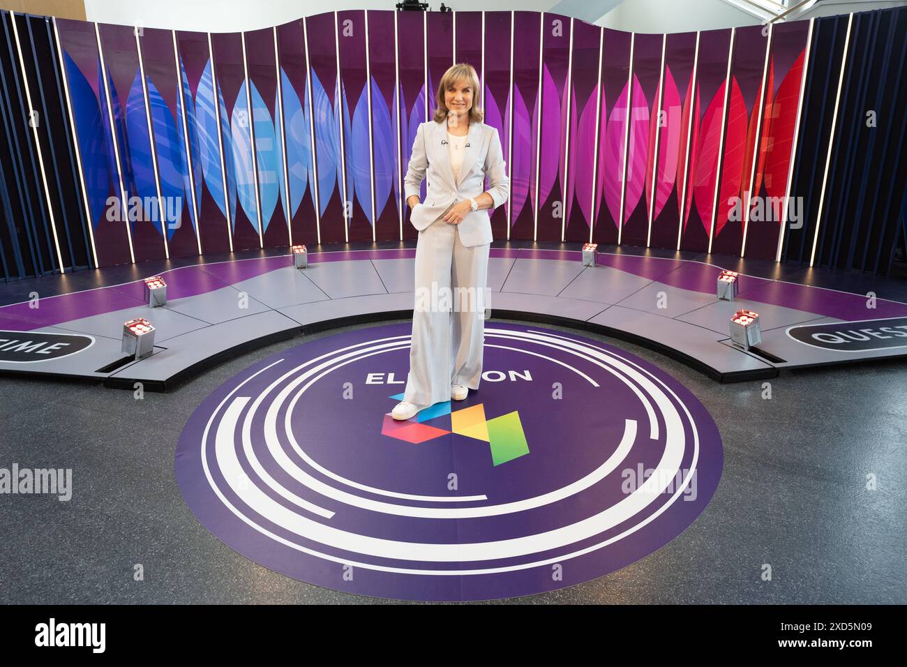 BBC Question Time presenter, Fiona Bruce on the set of tonight's four ...