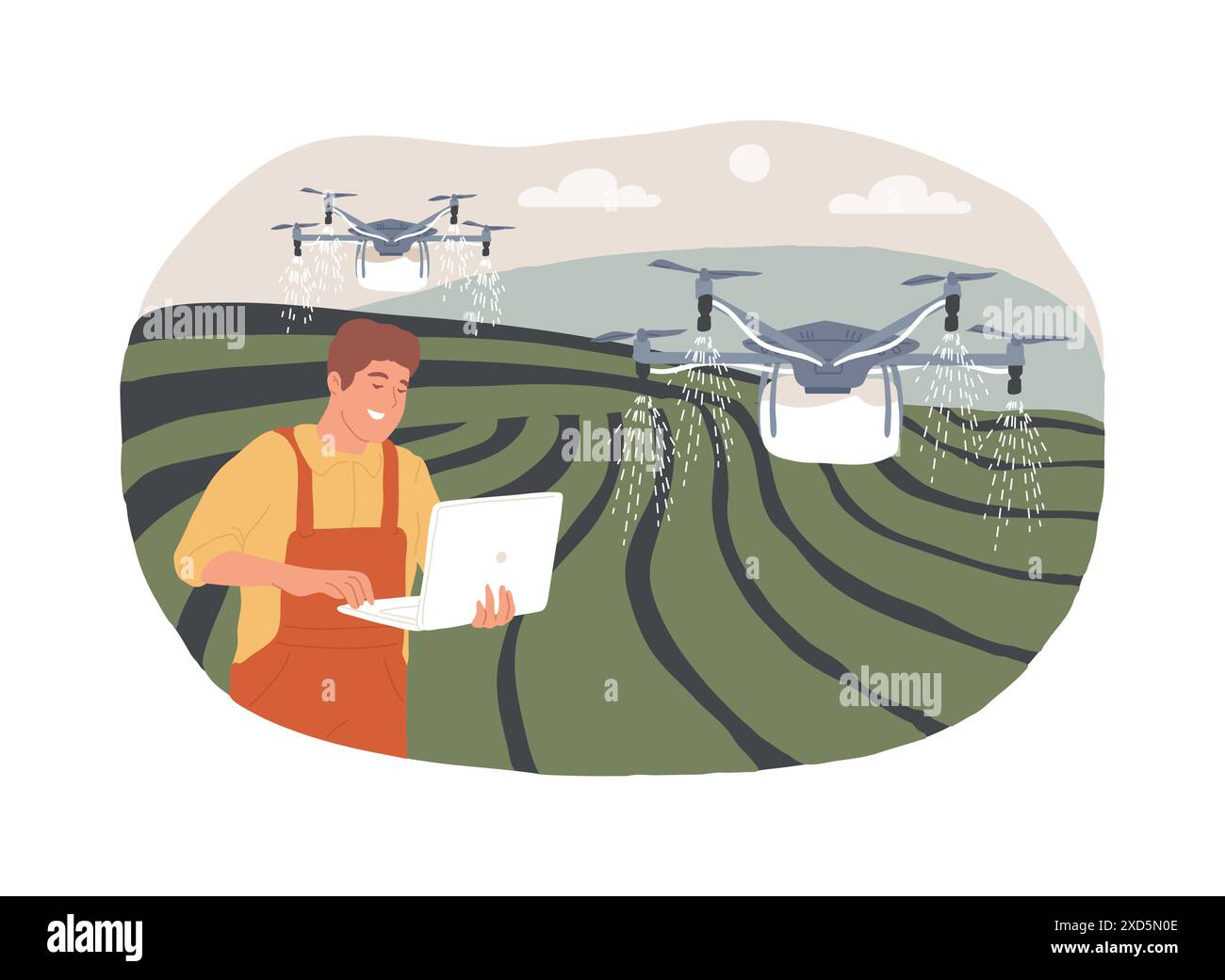 Spraying drone isolated cartoon vector illustrations Stock Vector Image ...
