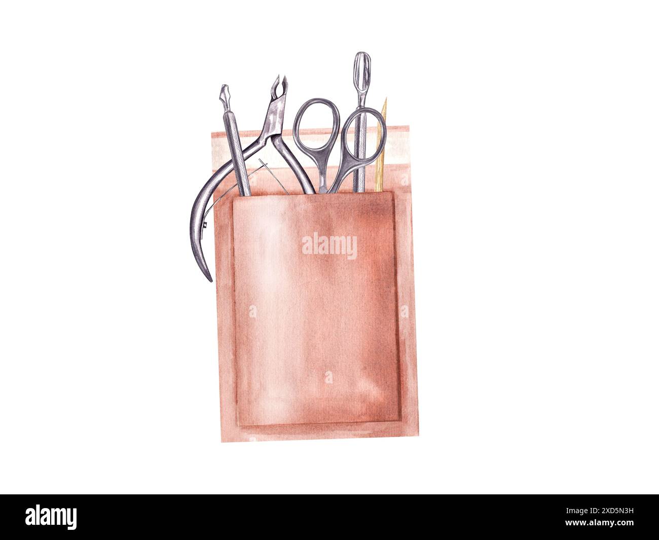 Manicure tools in paper heat drybag. Metal glossy scissors, nail ...