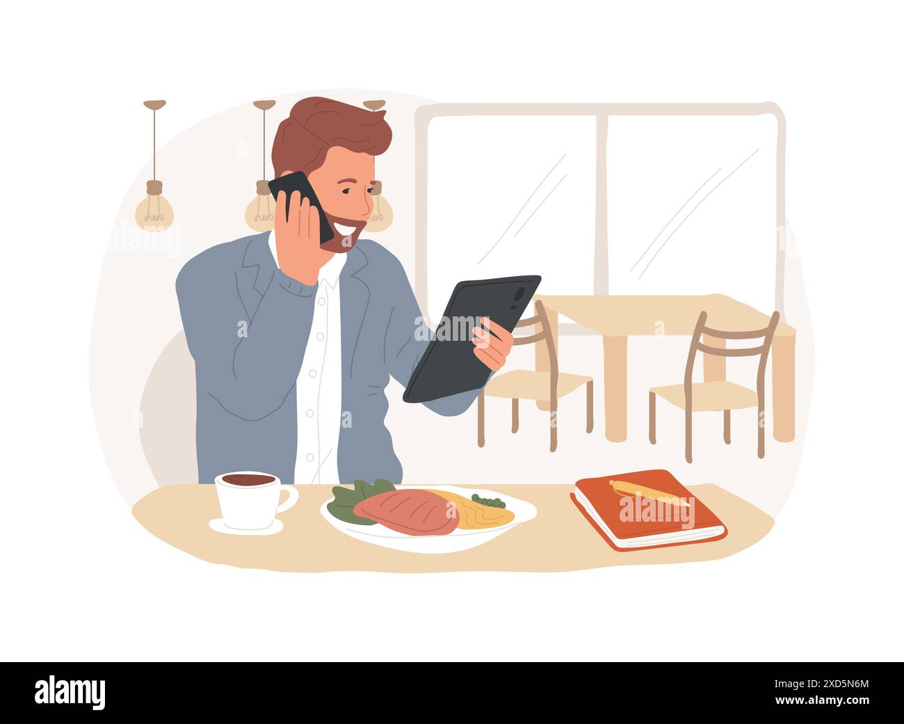 Busy lunch time isolated cartoon vector illustrations Stock Vector ...