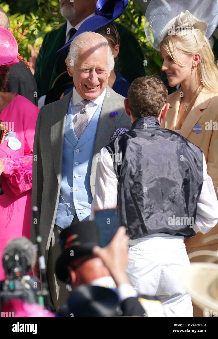 King Charles III (left) with jockey Ryan Moore who won the Gold Cup ...